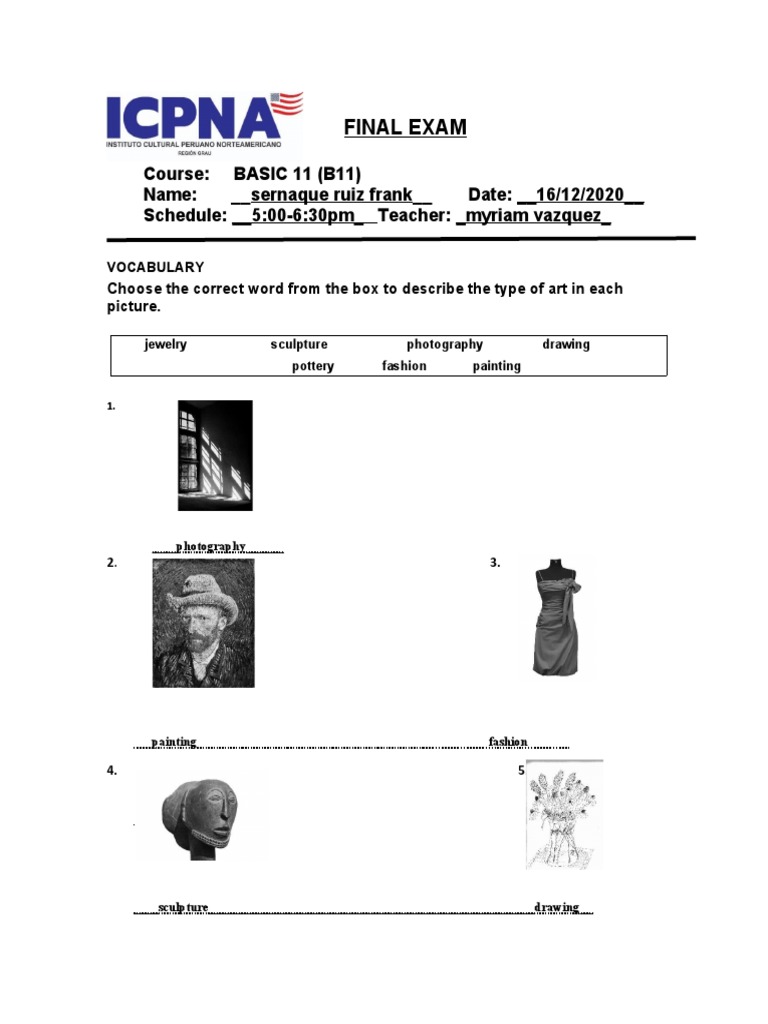 Final Exam BASIC 11 | PDF | Plastic Arts | Paintings