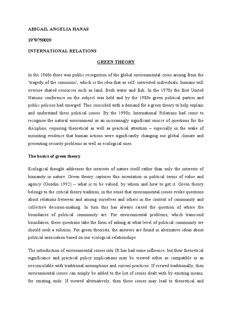 Green Theory - Abigail Angelia Hanas - 1970750029 | PDF | Ecology ...