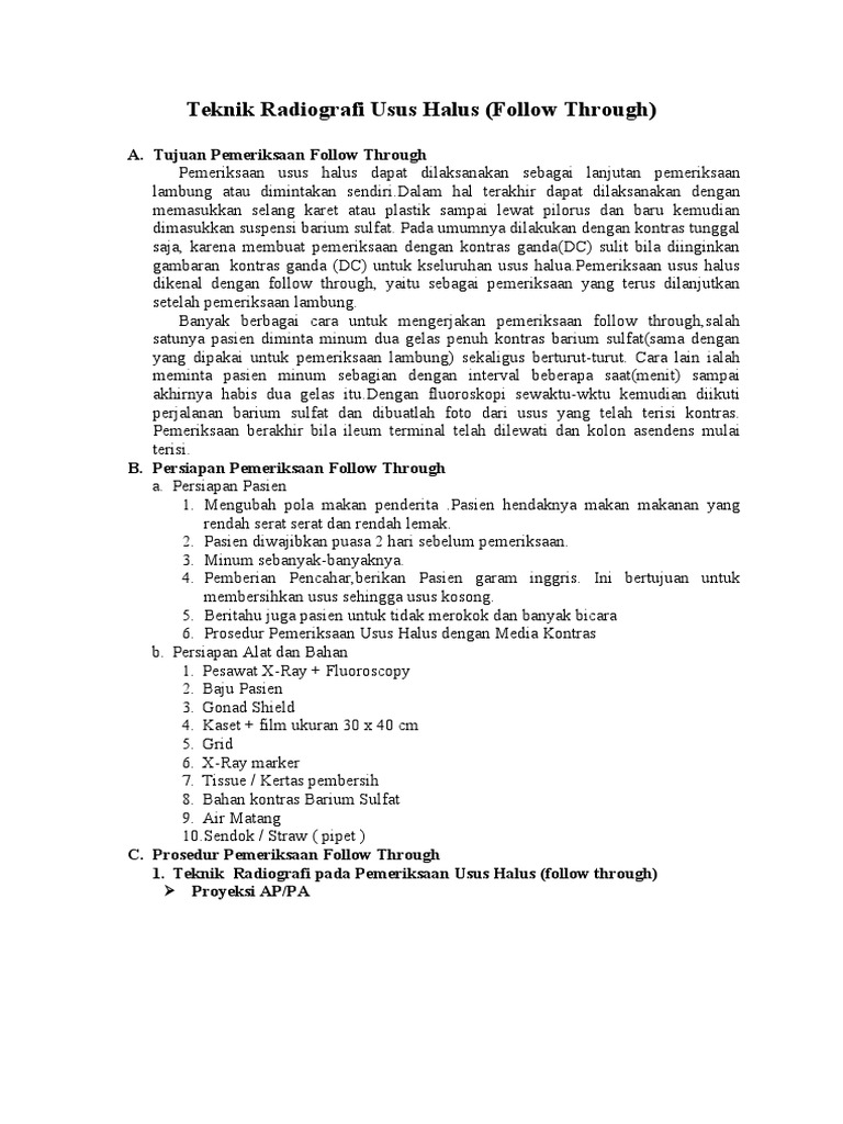 Pemeriksaan Follow Through | PDF