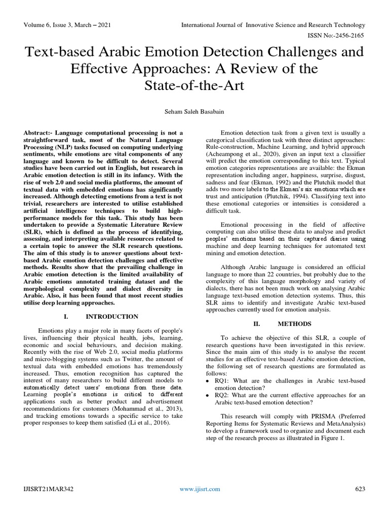 Text-Based Arabic Emotion Detection Challenges and Effective Approaches ...