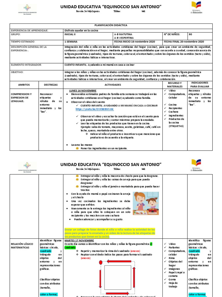 Planificacion Semana Del 16 Al 20 de Noviembre | PDF | ensalada ...