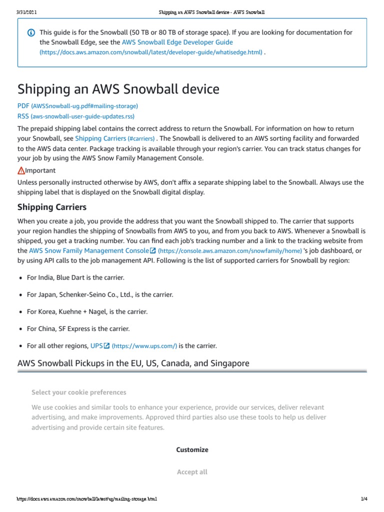 Shipping An AWS Snowball Device - AWS Snowball | PDF | United Parcel ...