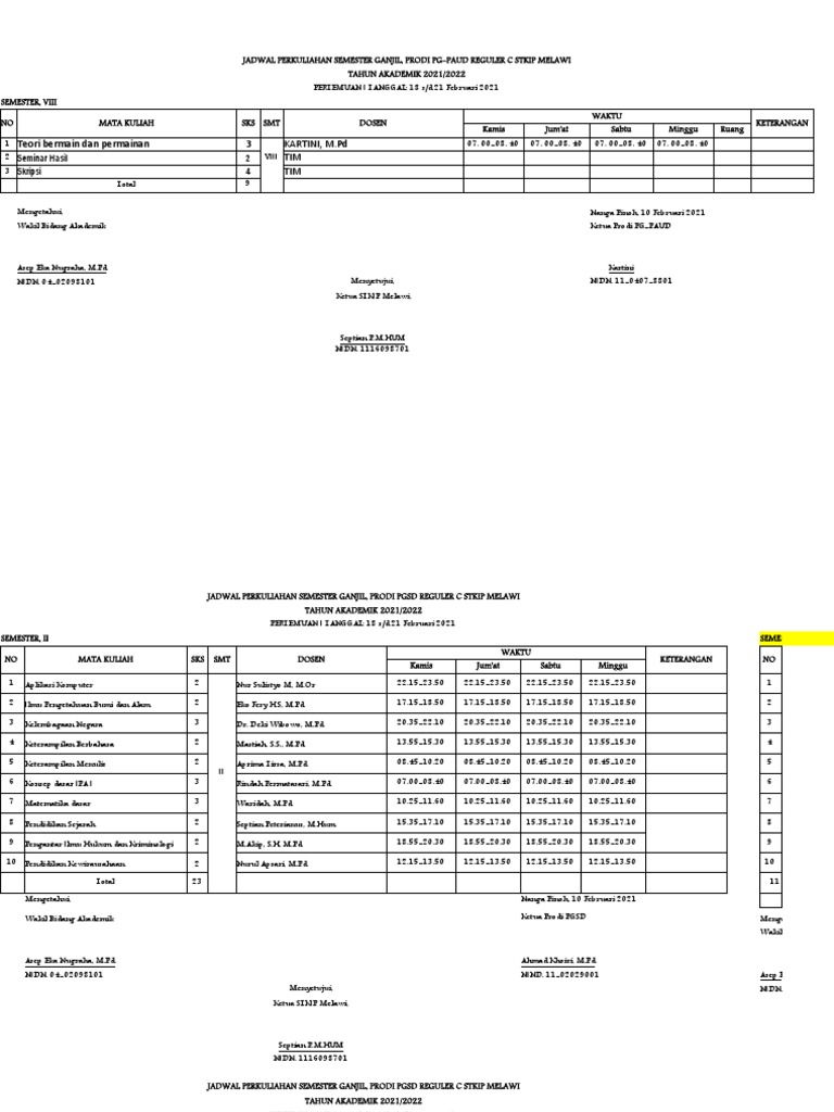 Jadwal Perkuliahan STKIP Melawi 2021 | PDF