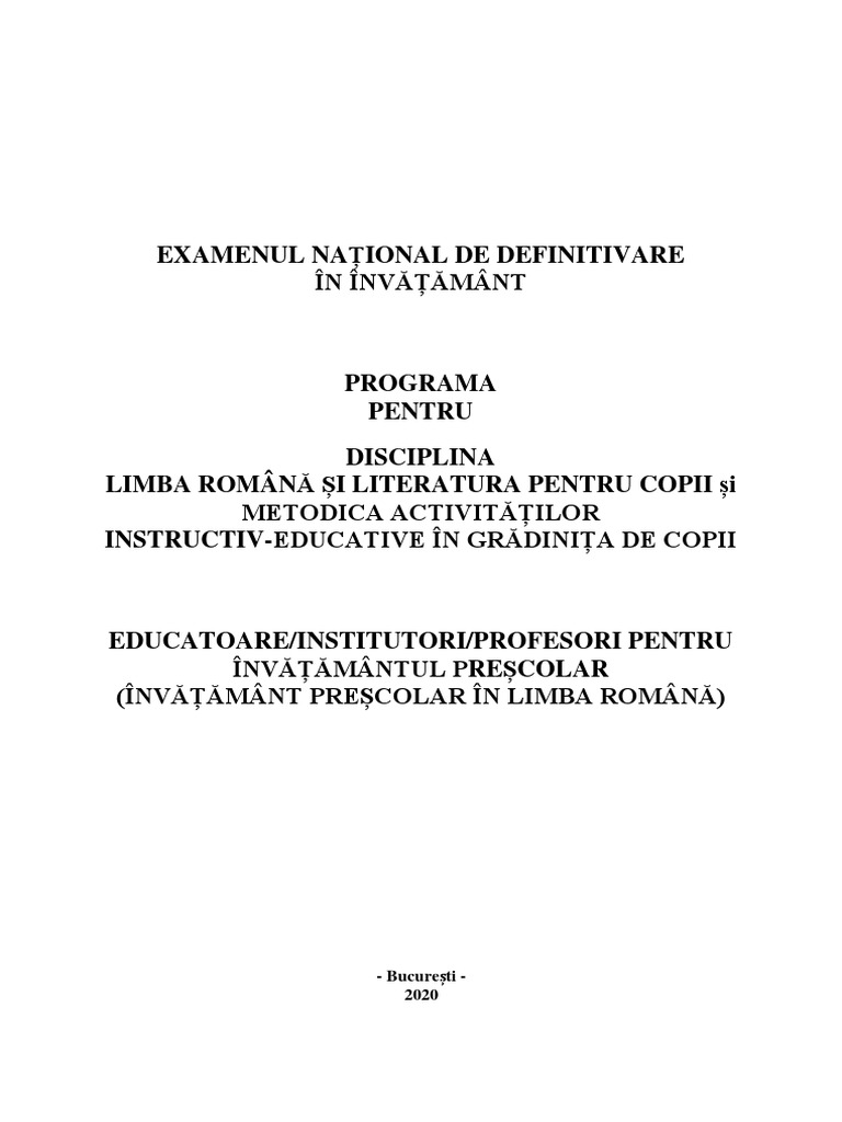 Programa Def Educatori Limba Romana 2021 | PDF