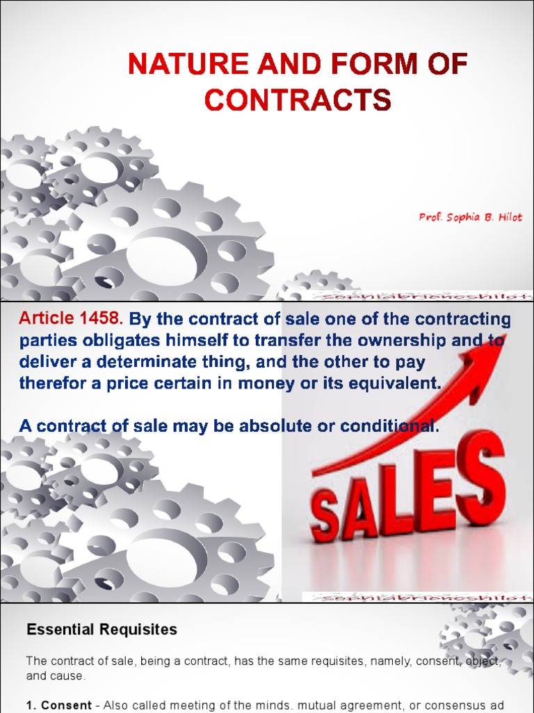 SALES Chapter 1 Nature and Form of Contract of Sale | PDF | Sales | Law ...