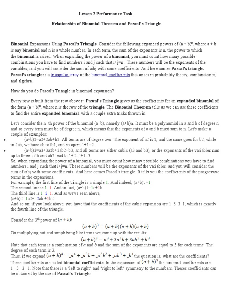 Binomial Expansion Using Pascal's Triangle | PDF | Combinatorics | Discrete Mathematics