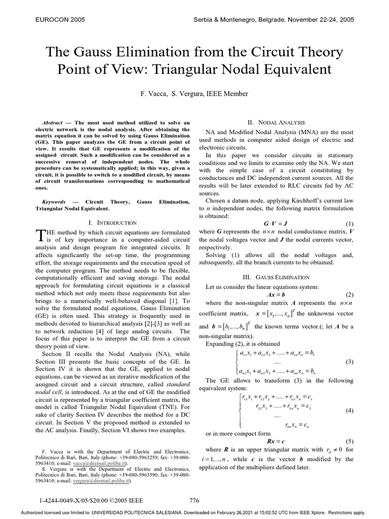 Unidad - 1 - The Gauss Elimination From The Circuit Theory Point of ...