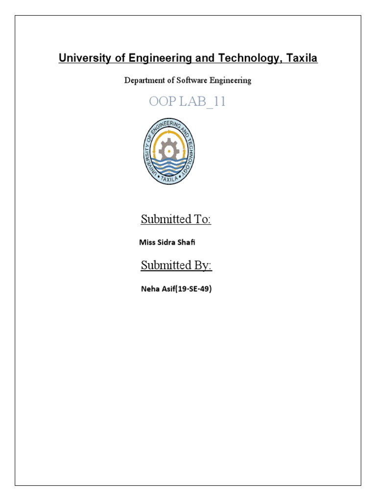 Oop Lab - 11: University of Engineering and Technology, Taxila | Download Free PDF | Science And ...