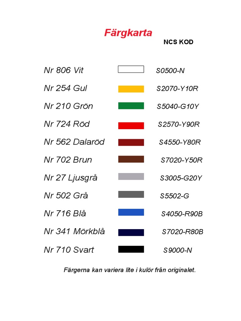 Färgkarta Med NCS Kod | PDF