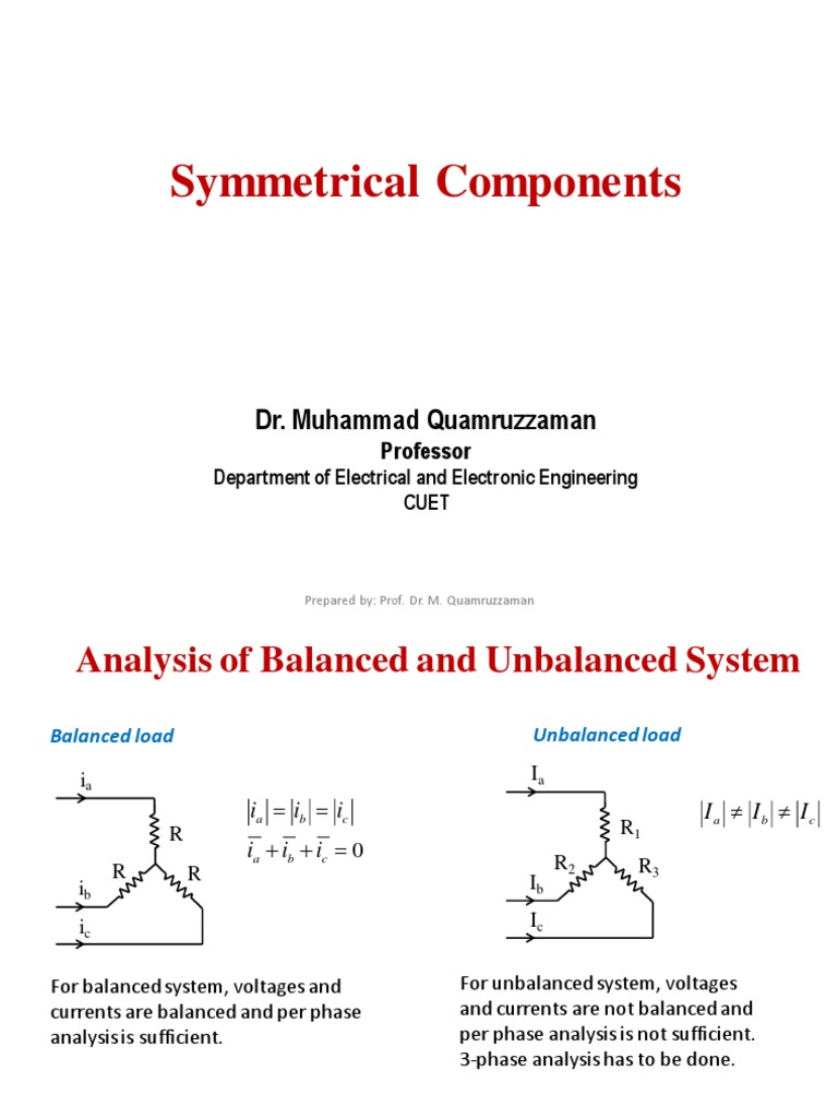 Symmetrical Components: Dr. Muhammad Quamruzzaman | PDF | Classical Mechanics | Electric Power