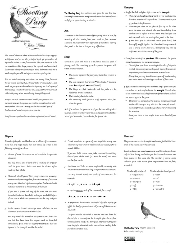 The Shooting Party Rules PDF Card Games Toys