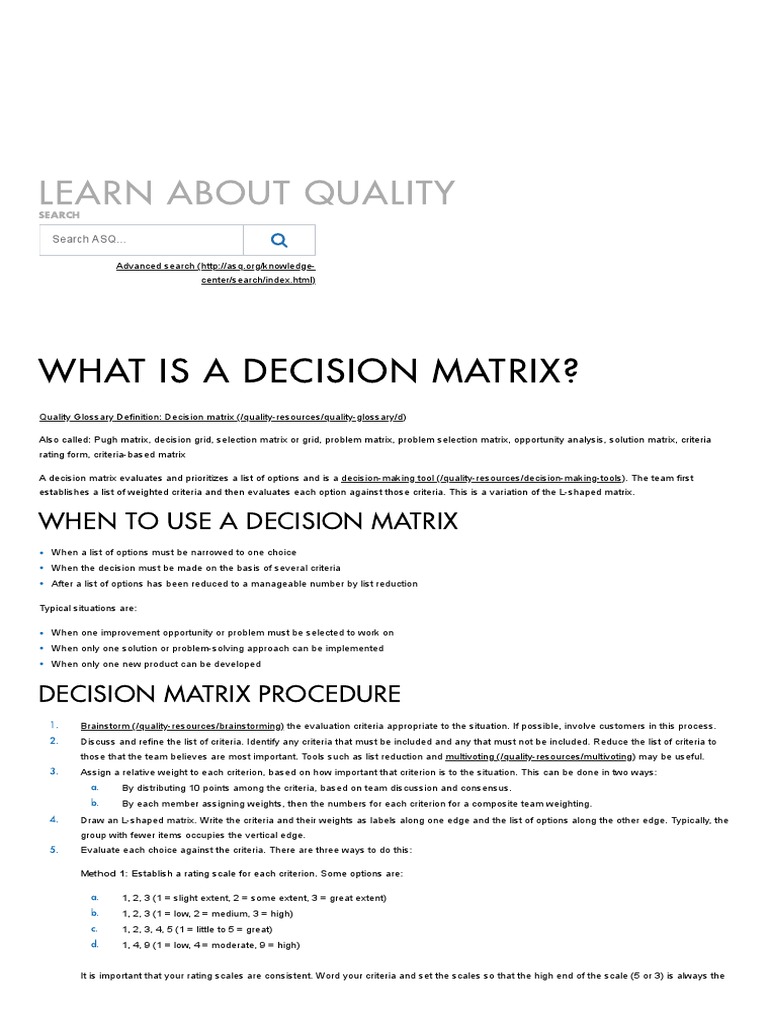 Decision Matrix - Selection Grid | PDF | Consensus Decision Making ...