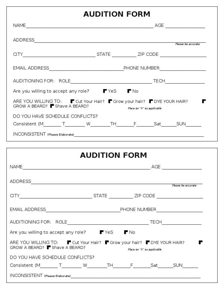 AUDITION Sheet Complete-1 | PDF | Audition | Beard