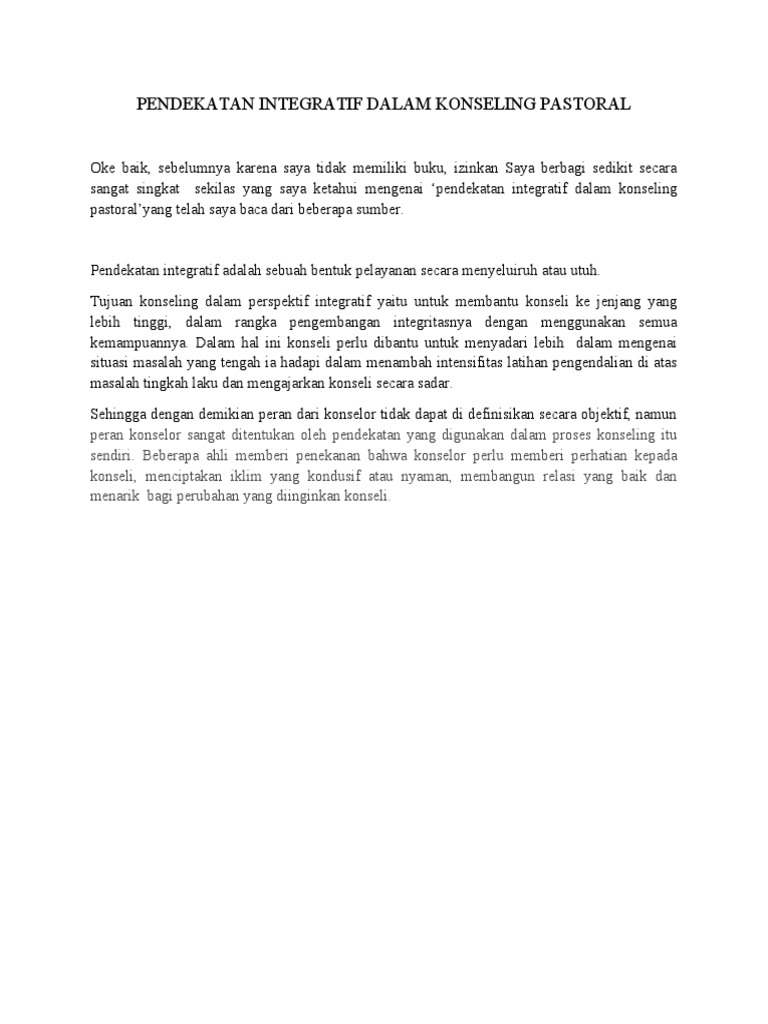 Pendekatan Integratif Dalam Konseling Pastoral | PDF