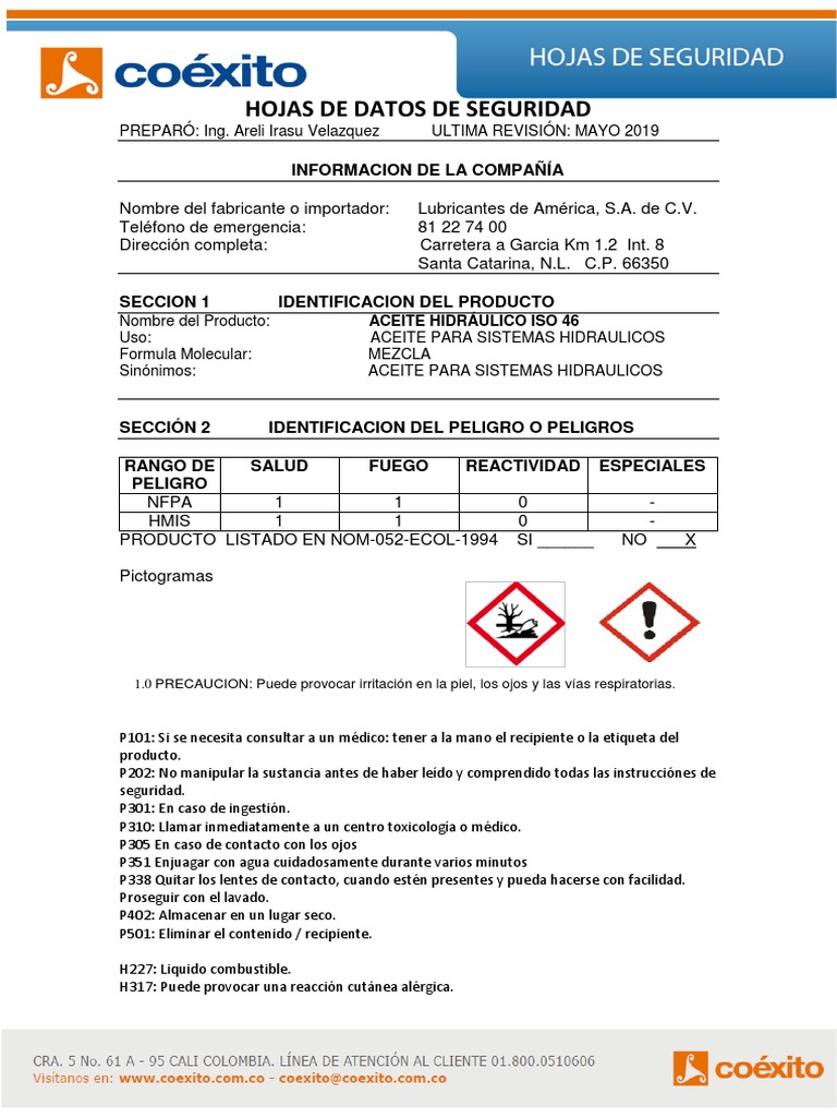2.-HDS Aceite Hidraulico Iso 46 | PDF | Administración de Seguridad y ... 2.-HDS Aceite Hidraulico Iso 46 | PDF | Administración de Seguridad y ...