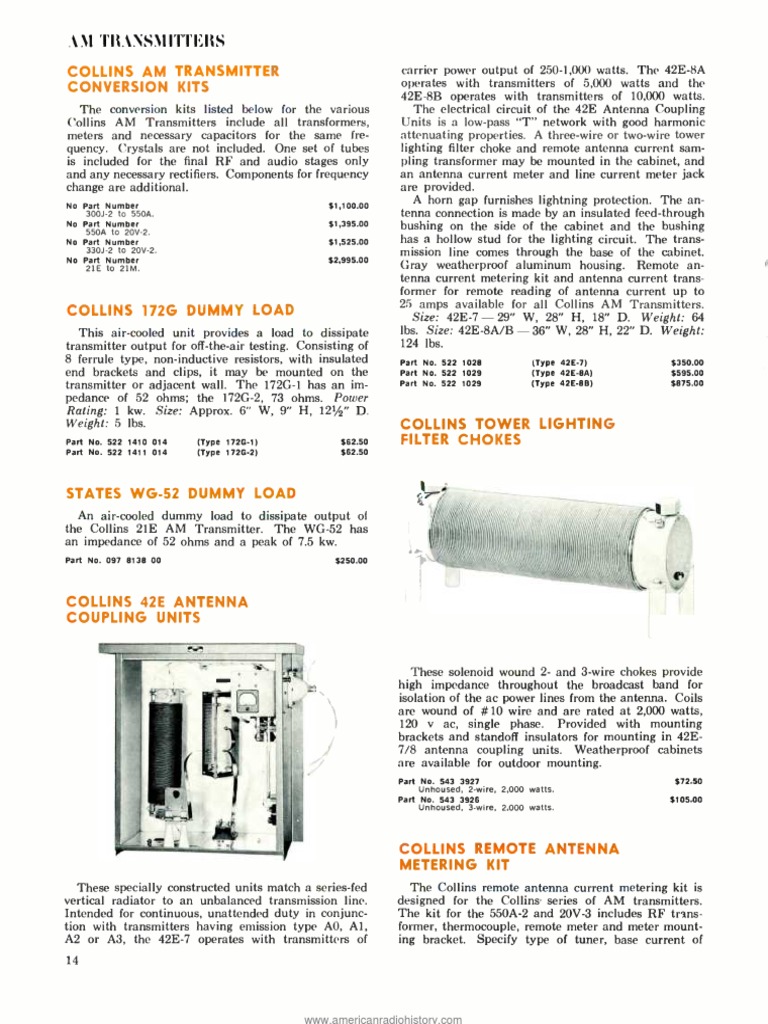 Collins Catalog 1961 OCR Page 0014 | PDF | Antenna (Radio) | Watt