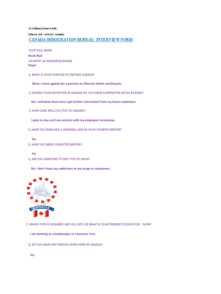 Canada Immigration Interview Form | PDF | Career & Growth | Law