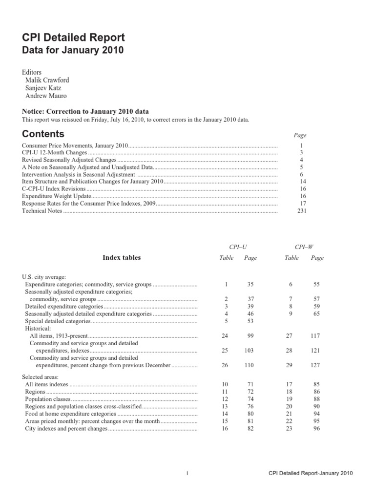 January 2010 CPI Detailed Report | PDF | United States Consumer Price ...