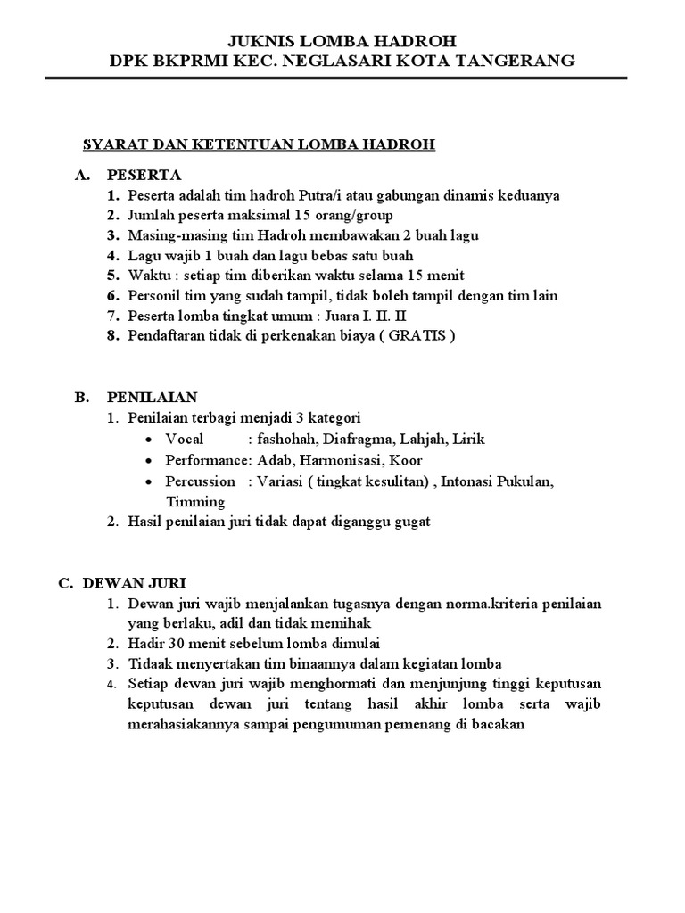 Juknis Lomba Hadroh | PDF
