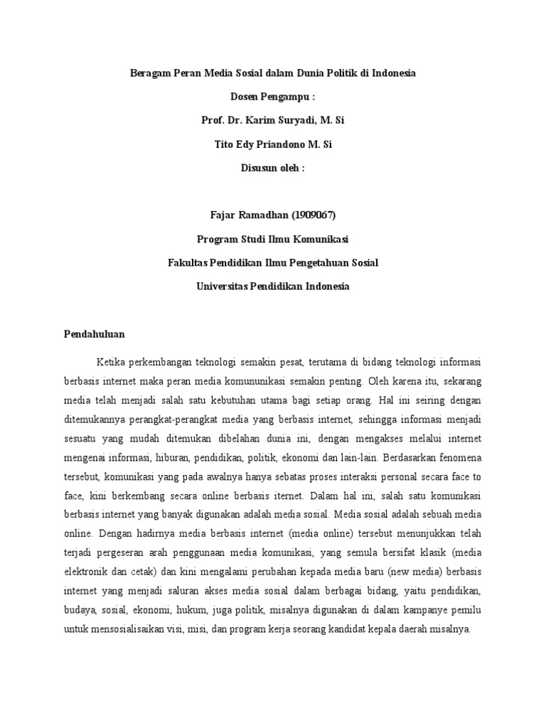 Beragam Peran Media Sosial Dalam Dunia Politik Di Indonesia | PDF