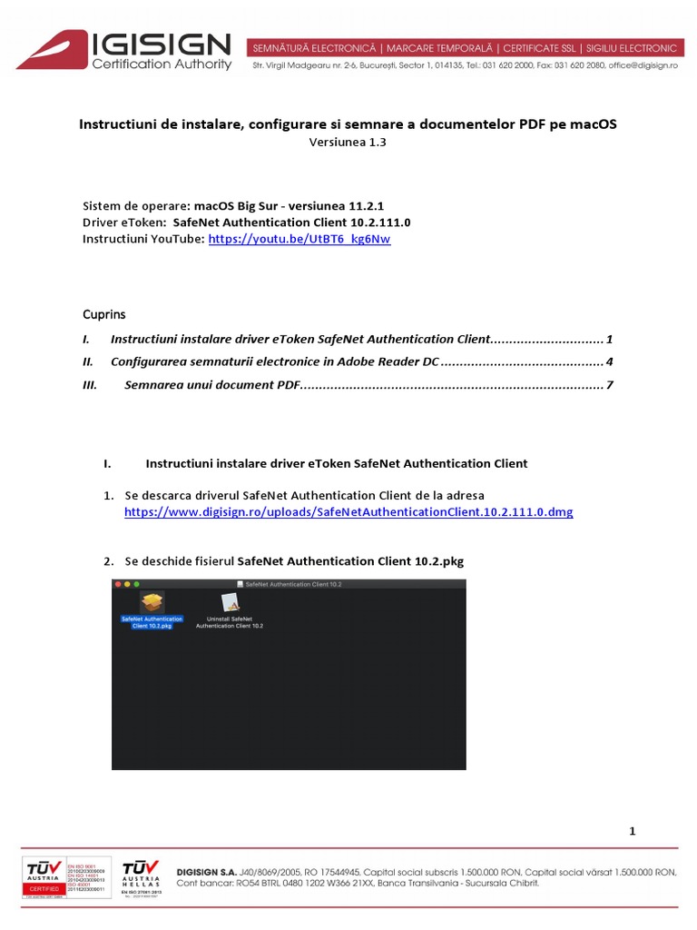 DigiSign Instructiuni Instalare Si Utilizare A Semnaturii Electronice Pe macOS | PDF