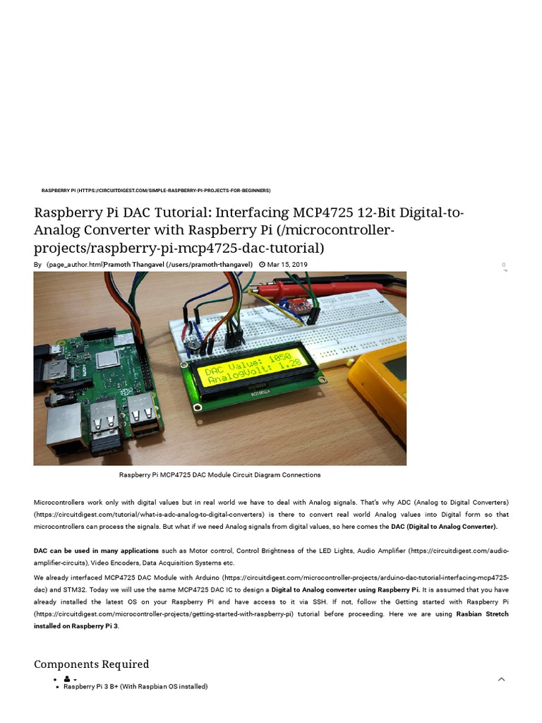 Raspberry Pi MCP4725 DAC Tutorial - Interfacing MCP4725 12-Bit Digital-to-Analog Converter With ...