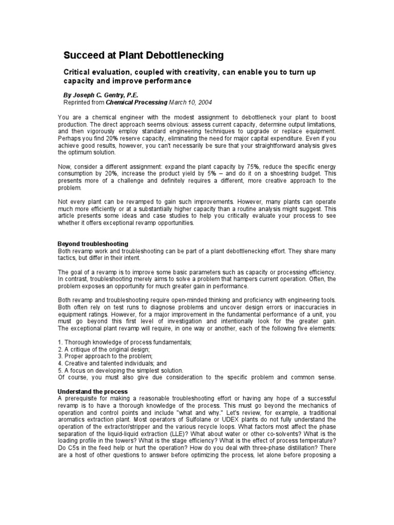 Succeed at Plant Debottlenecking | PDF | Cracking (Chemistry ...