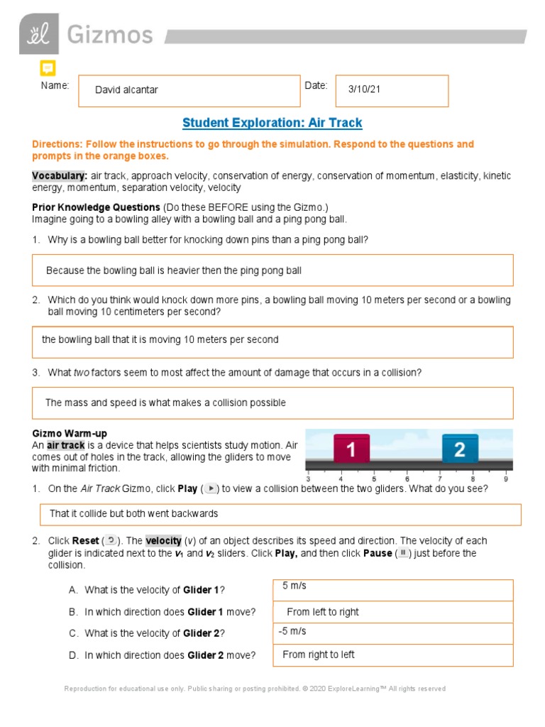 Student Exploration: Air Track | PDF | Collision | Momentum