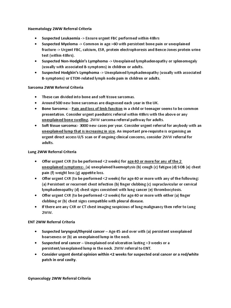 Cancer 2WW NICE CRITERIA 2021 | PDF | Sarcoma | Cancer
