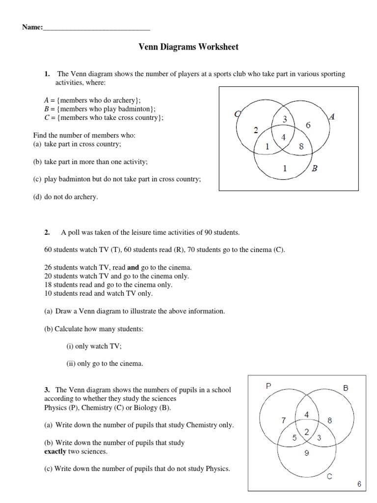 Venn Diagrams Worksheet for Students | PDF | Teaching Methods & Materials