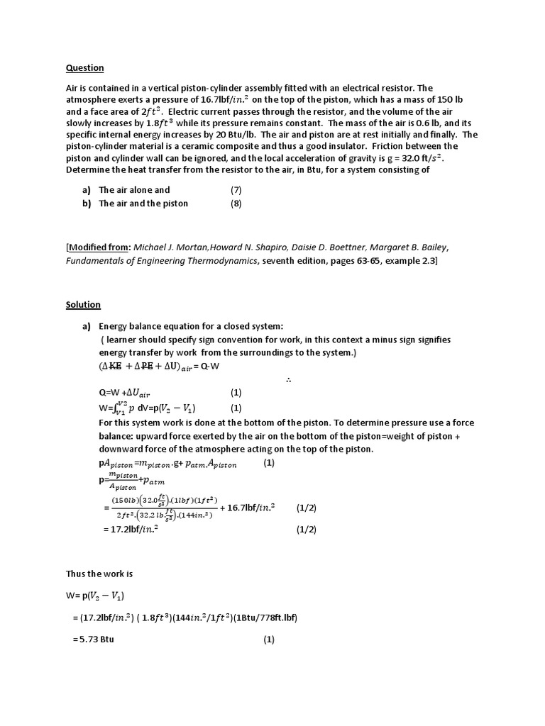 First Law of Thermodynamics - Closed System 5 | PDF | Force | Pressure