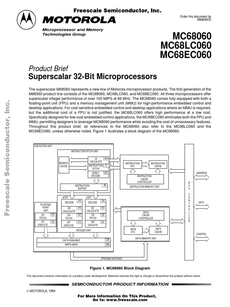 MC68060 MC68LC060 MC68EC060: Superscalar 32-Bit Microprocessors | PDF | Cpu Cache | Central ...