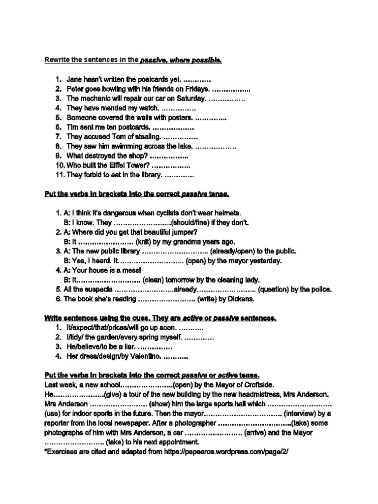 The Passive Exercises 1 | PDF