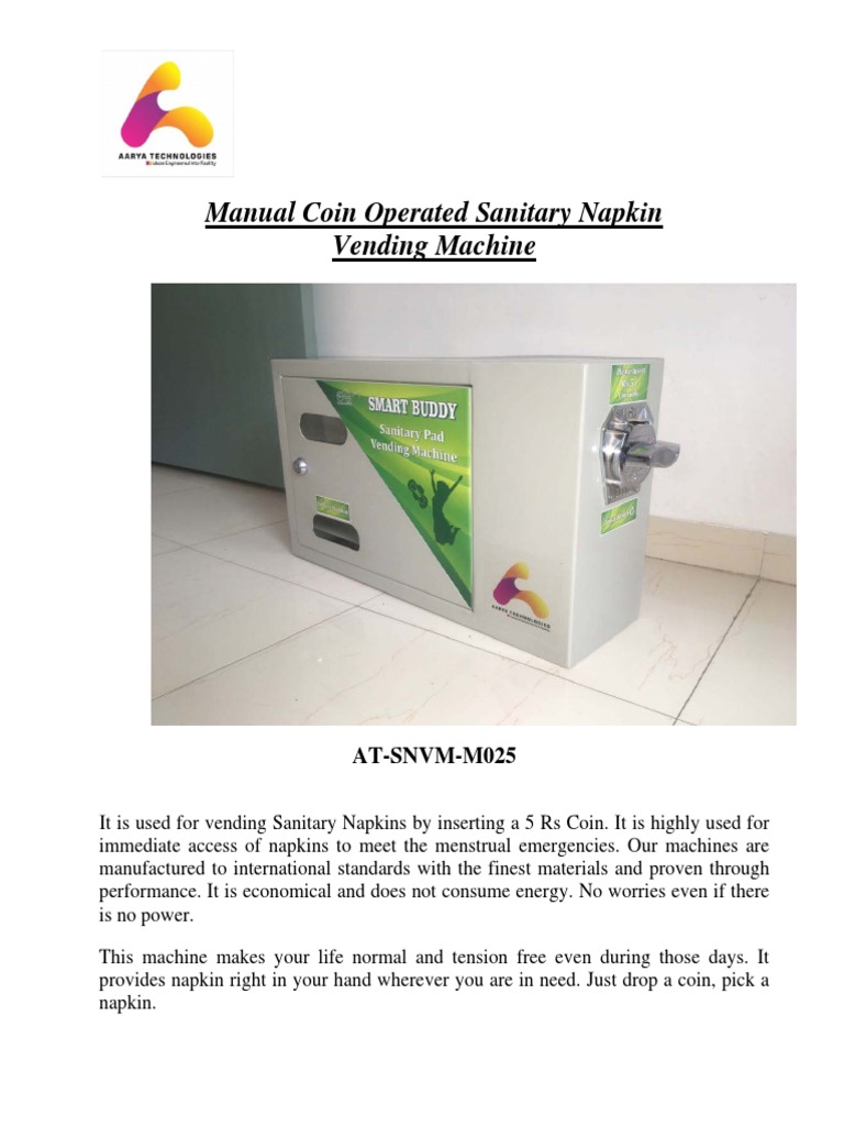 Manual Coin Operated Sanitary Napkin Vending Machine: AT-SNVM-M025 | PDF