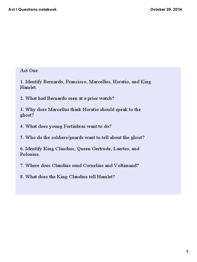 Hamlet Act I Study Guide | PDF