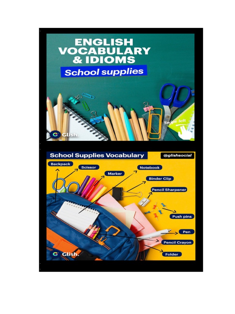 English Vocabulary, School Supplies | PDF | Social Science | Art