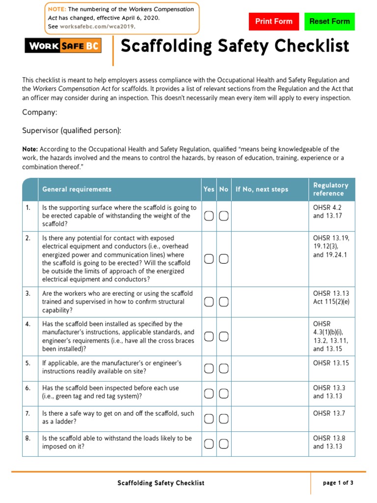 Scaffolding Safety Compliance Checklist | PDF | Scaffolding | Lumber