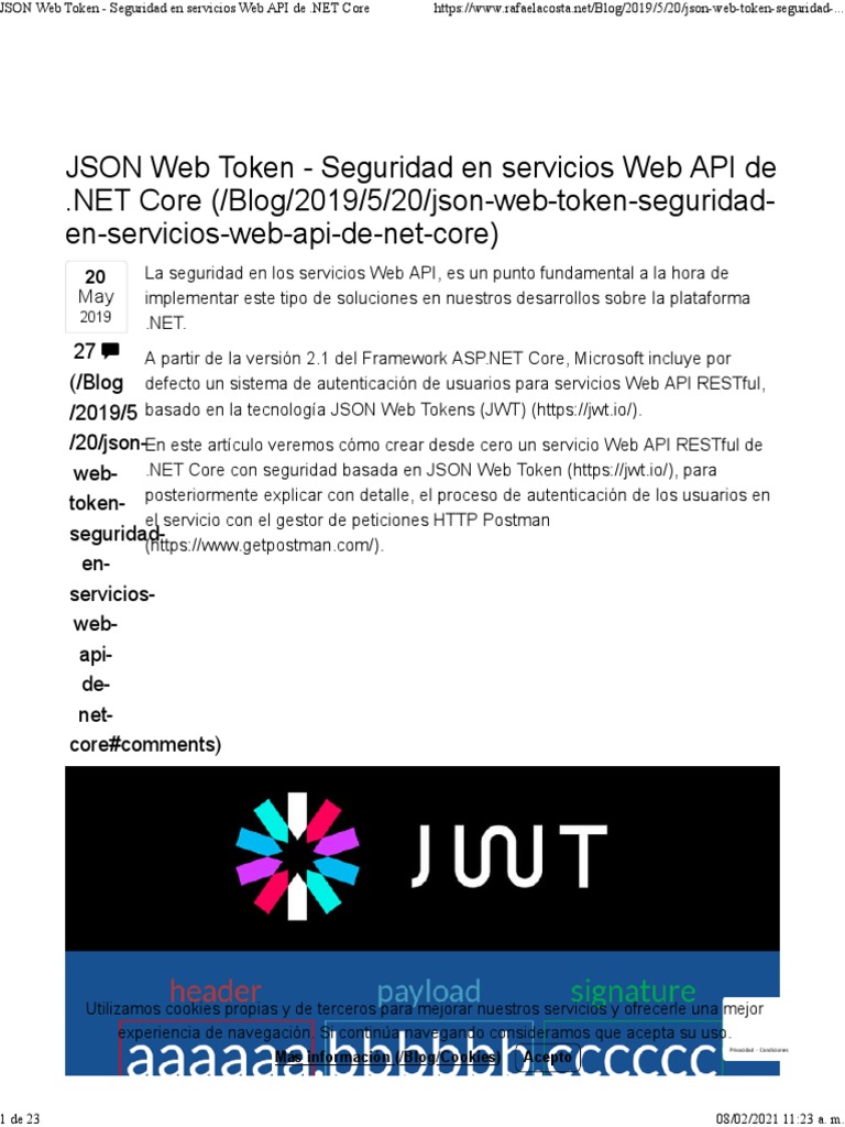 JSON Web Token Seguridad en Servicios Web API de .NET Core | PDF ...