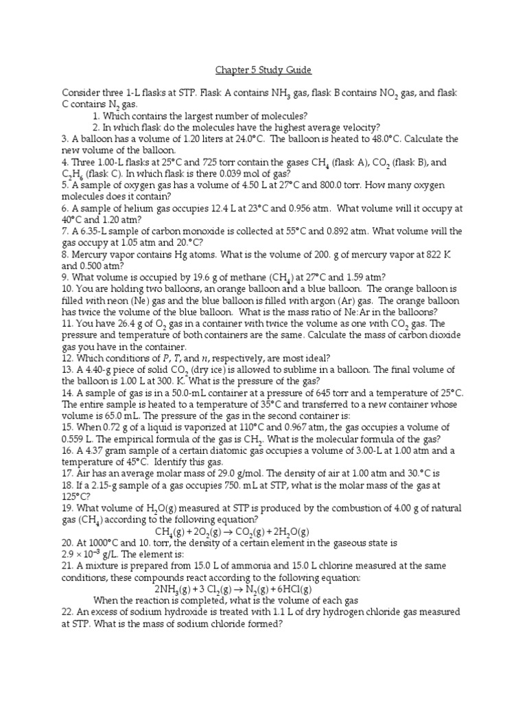 Chapter 5 StudyGuide | PDF | Gases | Chlorine