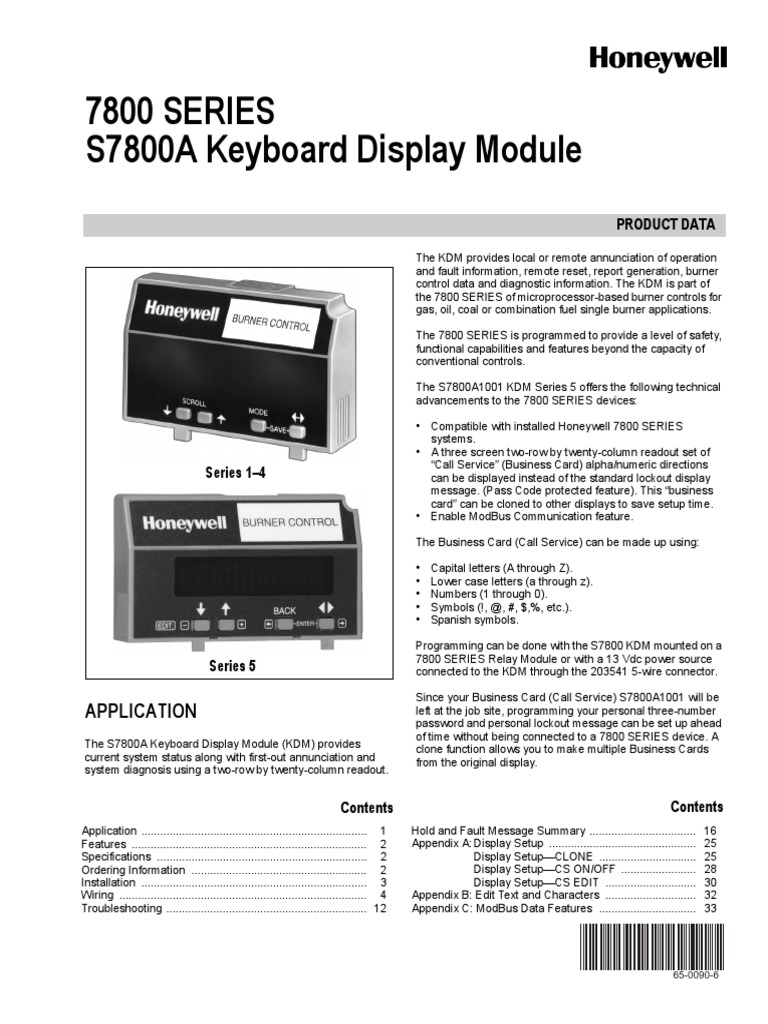 7800 SERIES S7800A Keyboard Display Module: Product Data | PDF ...