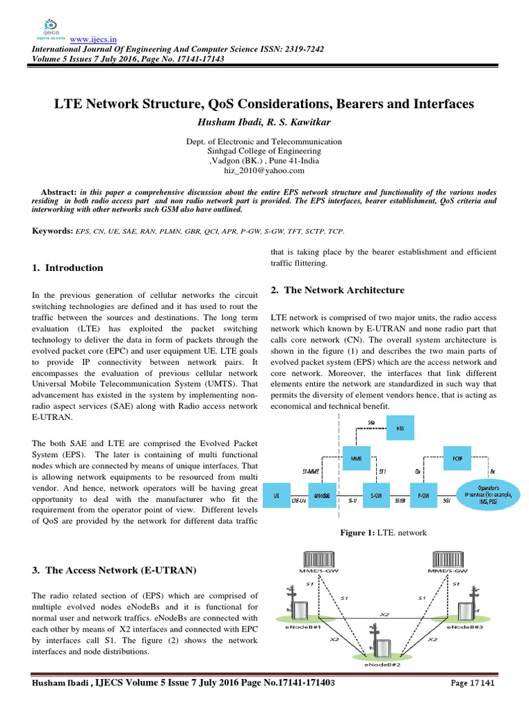 Lte Network Structure, Qos Considerations, Bearers and Interfaces | PDF | Computer Network ...