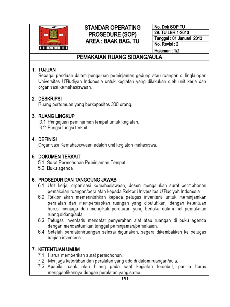 E-Pnl - (21) Sop Pemakaian Ruang Sidang (Aula) | PDF