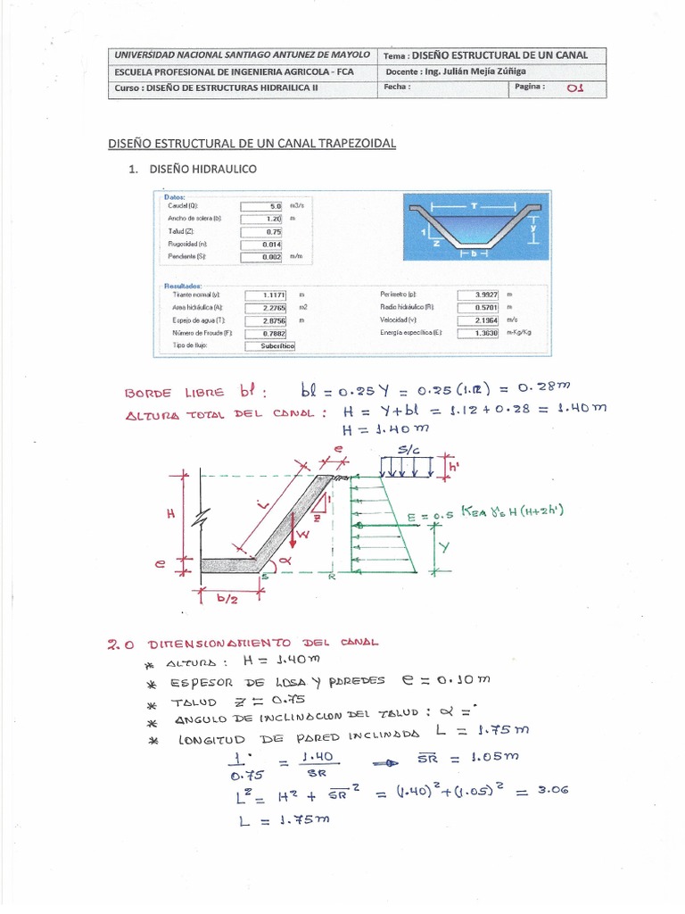 DISEÑO ESTRUCTURAL DE UN CANAL TRAPEZOIDAL-jmz | PDF