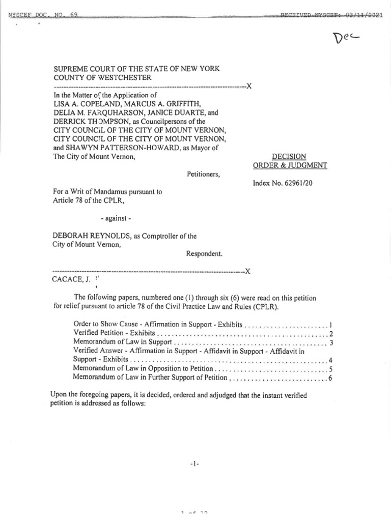 Judge Cacace Article 78 Ordinances | PDF