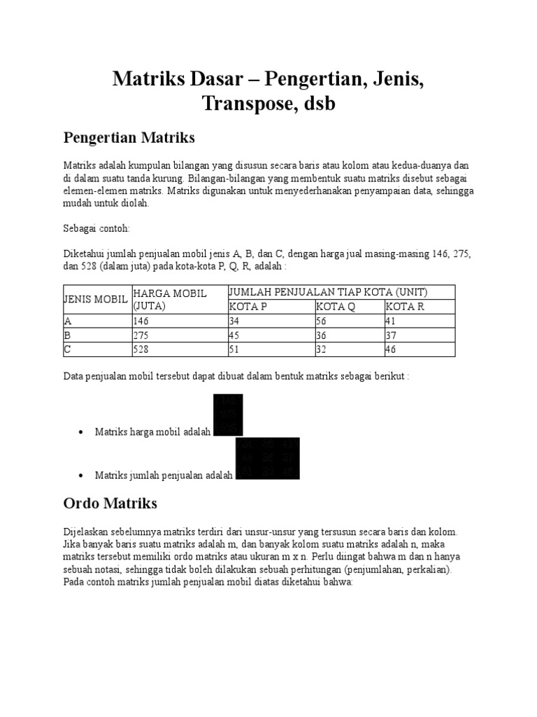 Matriks Dasar | PDF | Metode & Bahan Ajar | Sains & Matematika