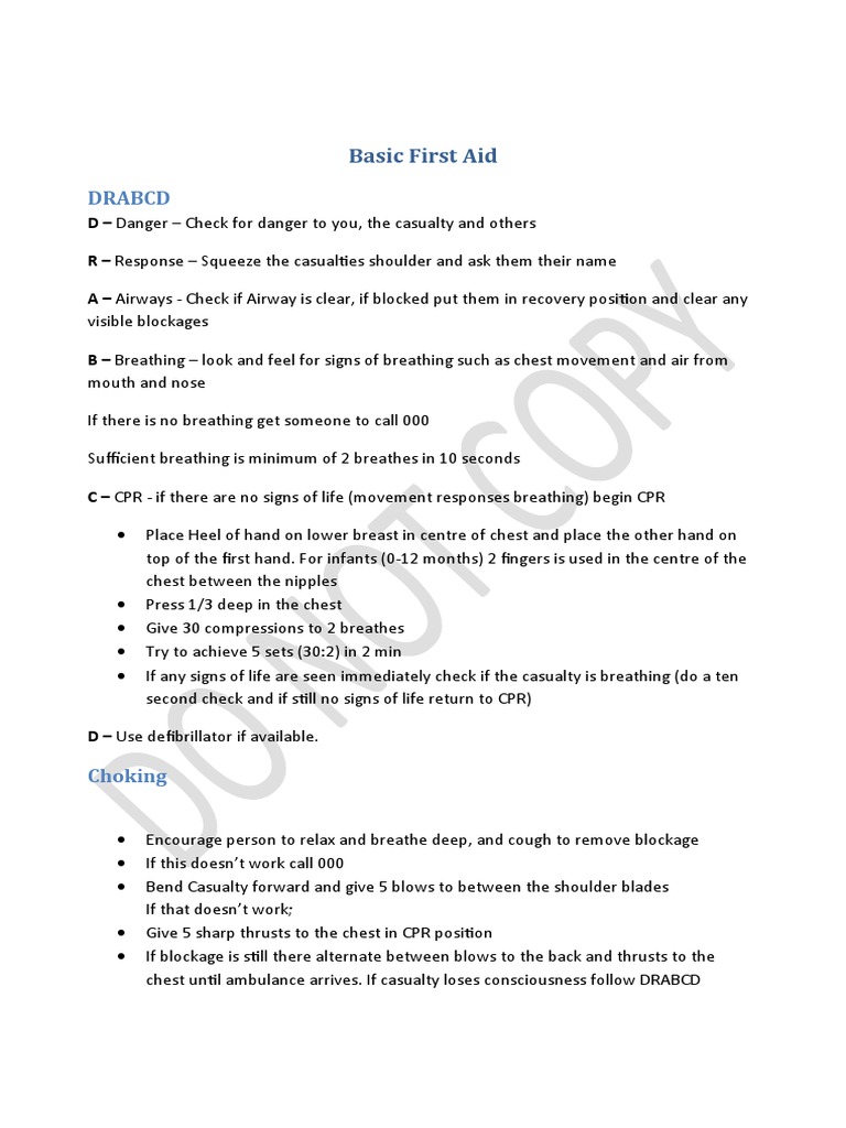 Basic First Aid: Drabcd | PDF | Clinical Medicine | Medical Treatments