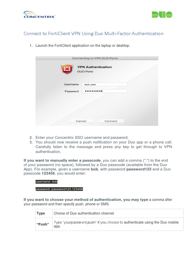 Connect To Forticlient VPN Using Duo Multi-Factor Authentication | PDF ...