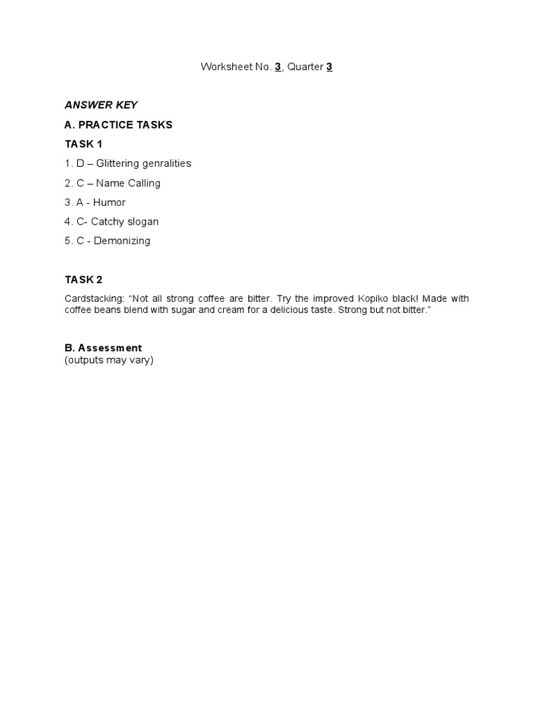 Worksheet No 3 Answer Key | PDF