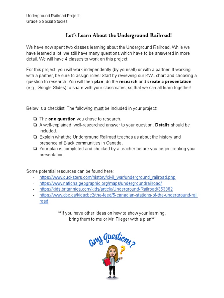 Underground Railroad Project Outline | PDF | Underground Railroad | Slavery