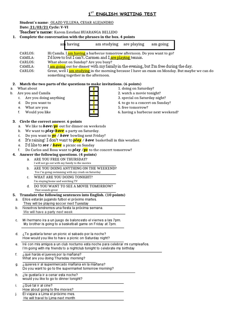 1st English Test - UNIT 9-. | PDF